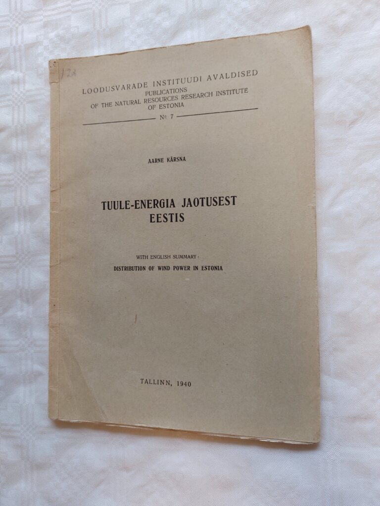 Tuule-Energia jaotusest Eestis. Aarne Kärsna. 1940 - Raamaturinglus ...