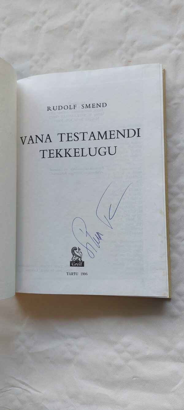 Vana testamendi tekkelugu. Rudolf Smend. 1996 - Raamaturinglus ...